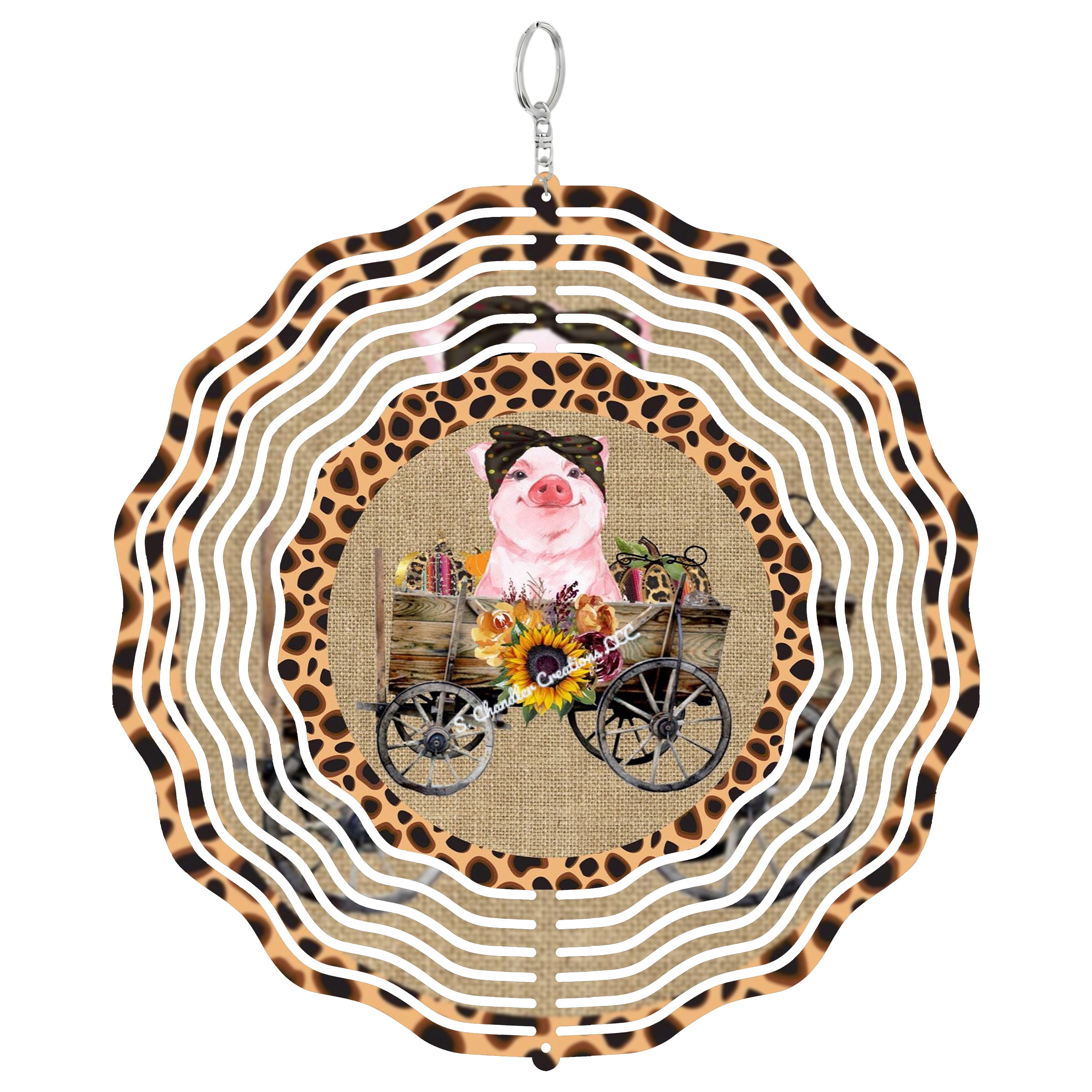 Leopard Pig In Wagon 3D Wind Spinner, Funny Farm Animal Metal Art ...
