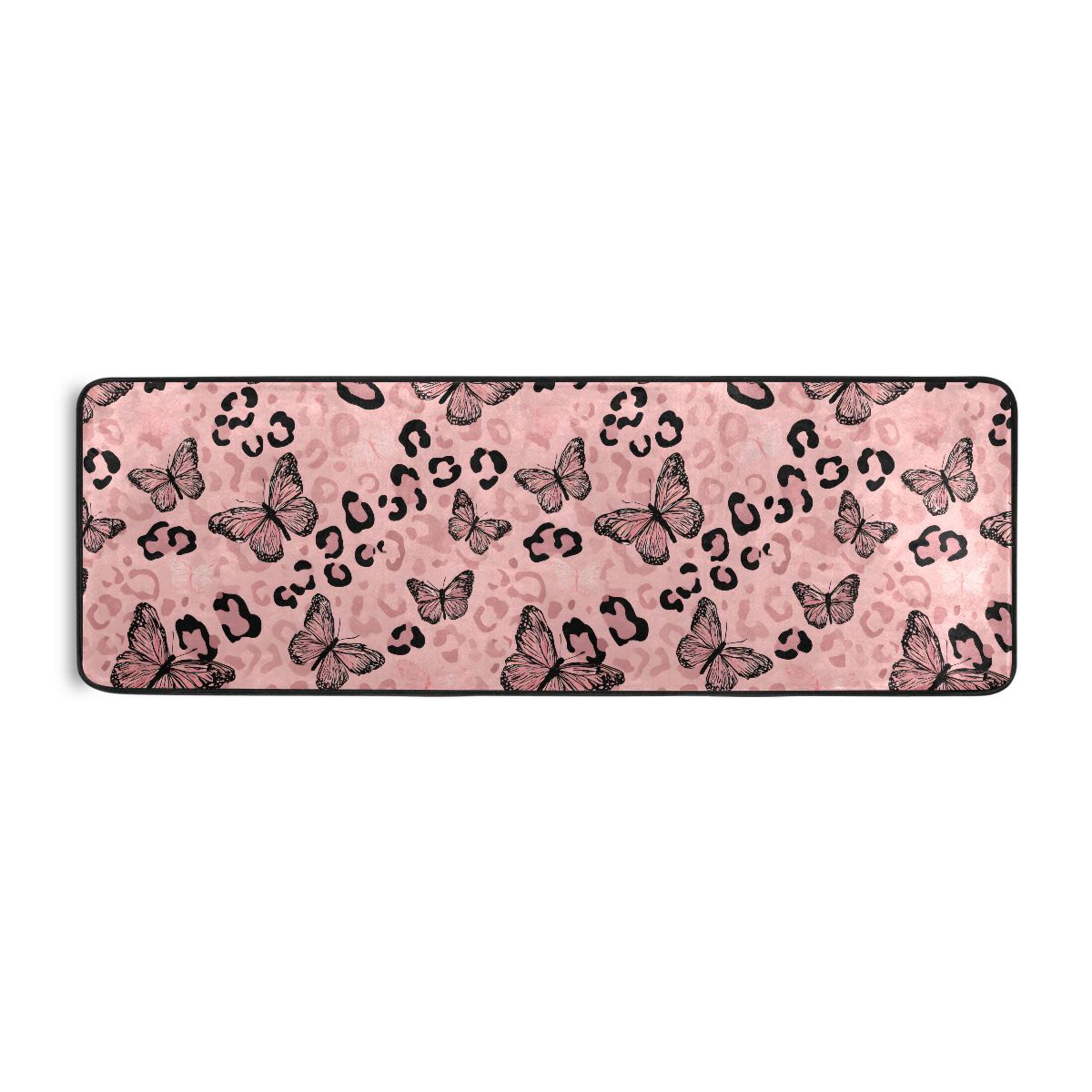 Leopard Pink Butterfly Runner Rug 24x72 Inch Cushioned Non Slip Soft ...