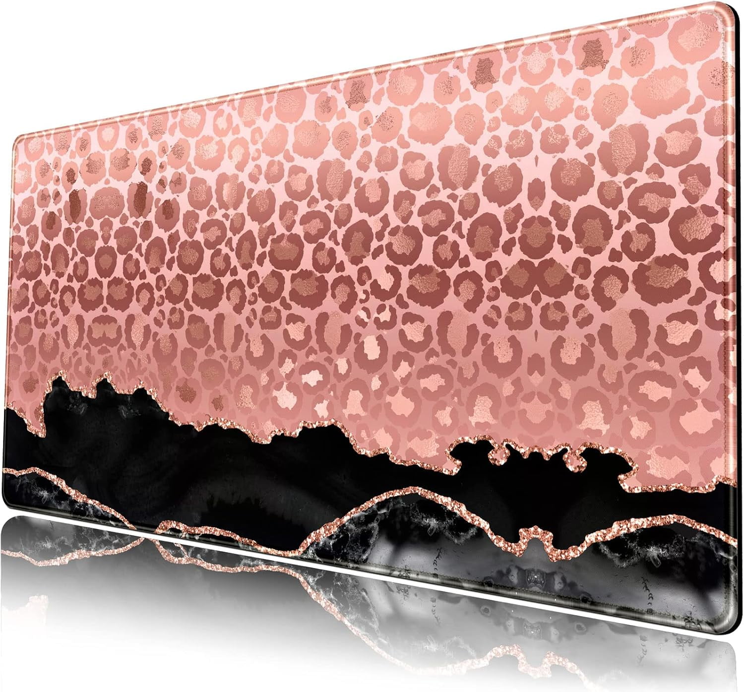 Leopard Pink Desk Mat Black Marble Extended Mouse Pad XL Rose Gold ...