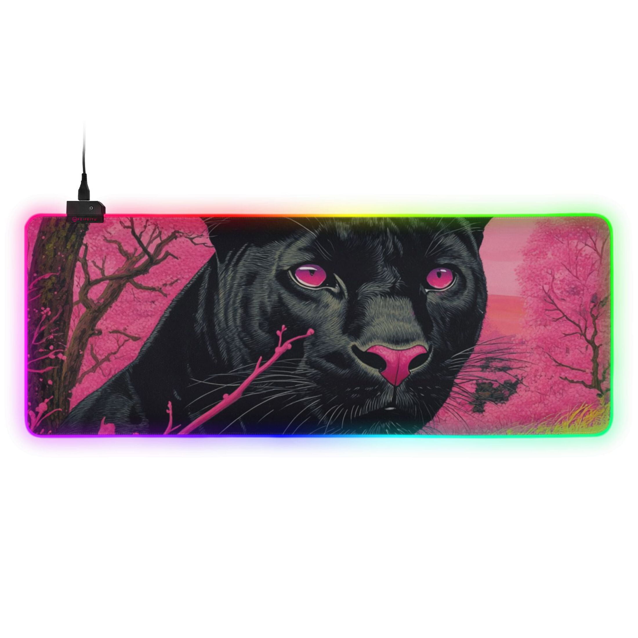 Leopard Pink Eyes RGB Gaming Mouse Pad Large Keyboard Mat Rubber Base ...