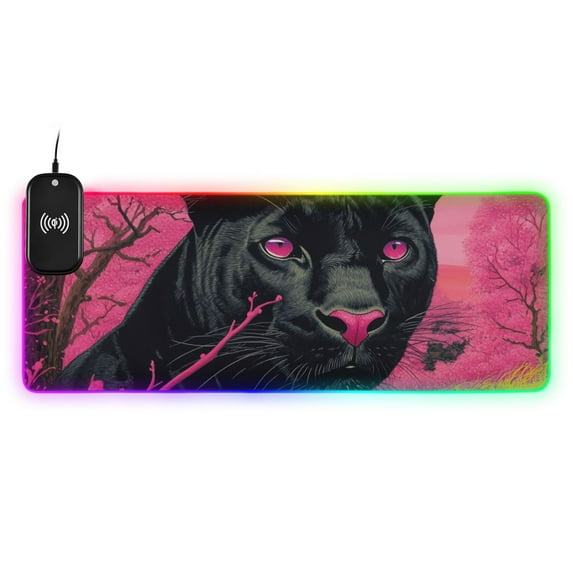 Leopard Pink Eyes Wireless Charging RGB Gaming Mouse Pad Large Keyboard ...