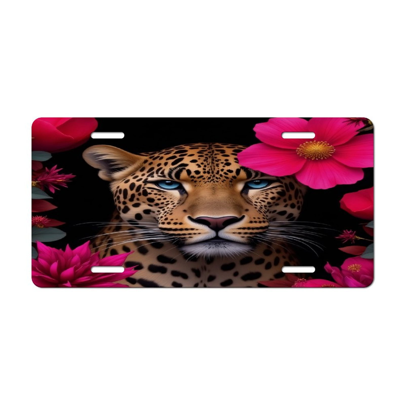 Leopard with Pink Flowers Car Decorative Front License Plate,Vanity Tag ...