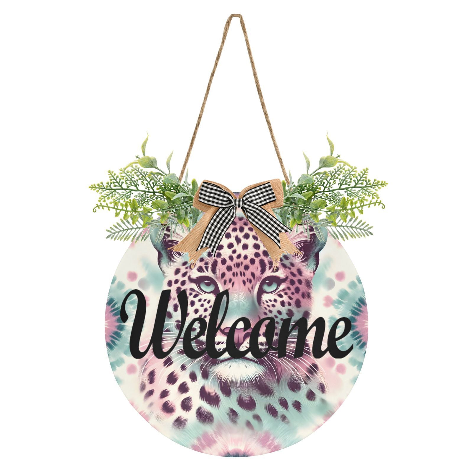 Leopard Pink Welcome Sign for Front Door Wreath Door Sign for Farmhouse ...