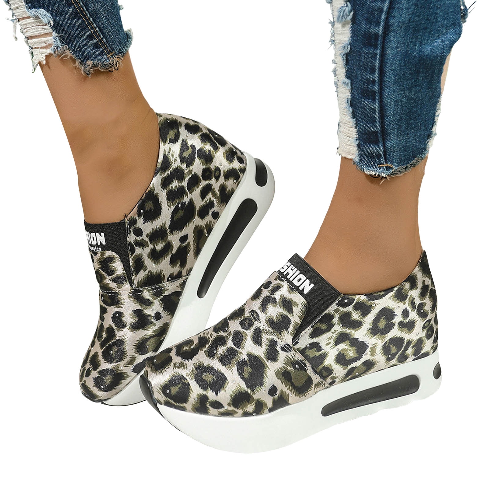 Leopard Platform Shoes for Women Trendy Casual Chunky Slip on Walking ...