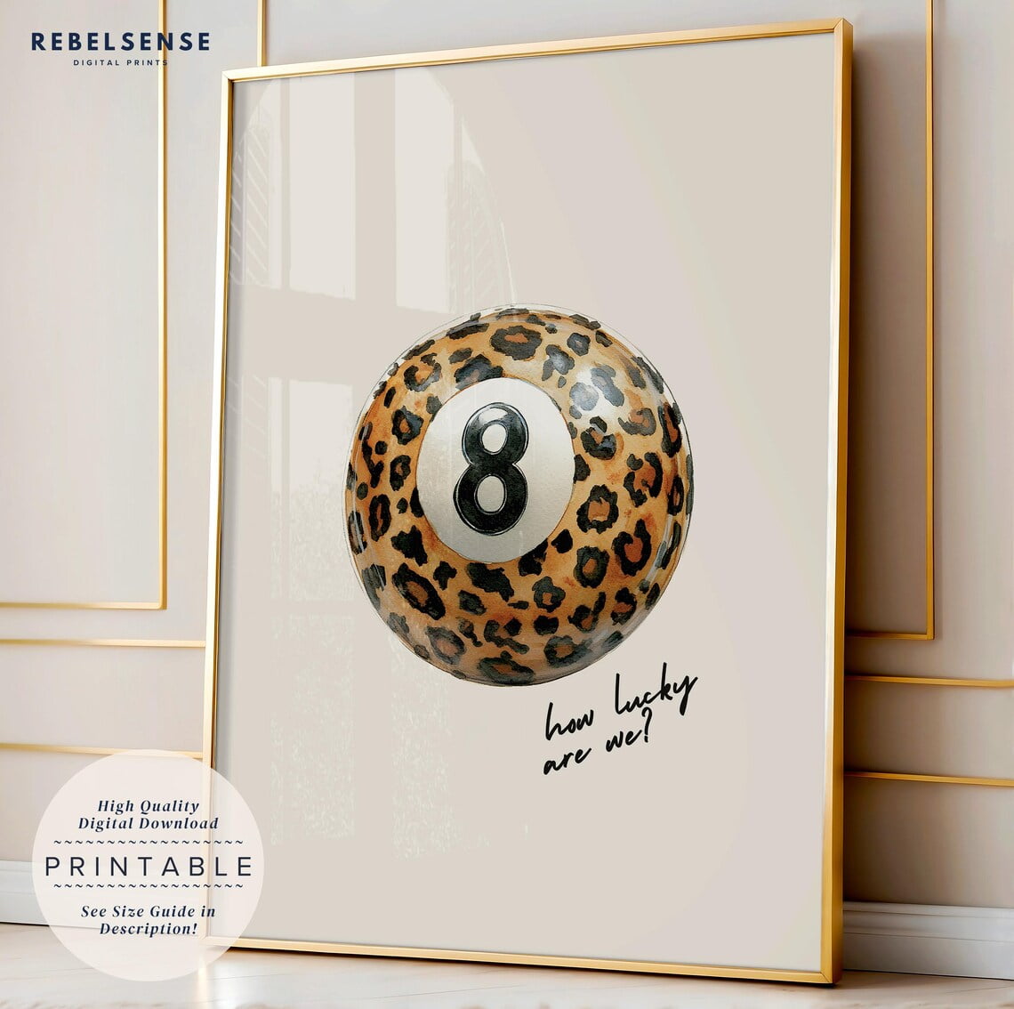 Leopard Pool Ball Print, Lucky Me Poster, Apartment Wall Art, Retro ...