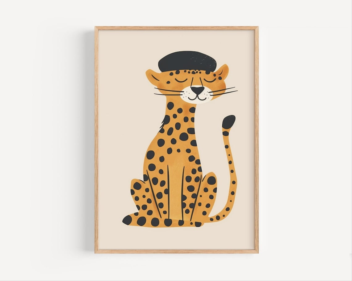 Leopard Poster With Beret – Cute Jungle Animal Wall Art For Room Or ...