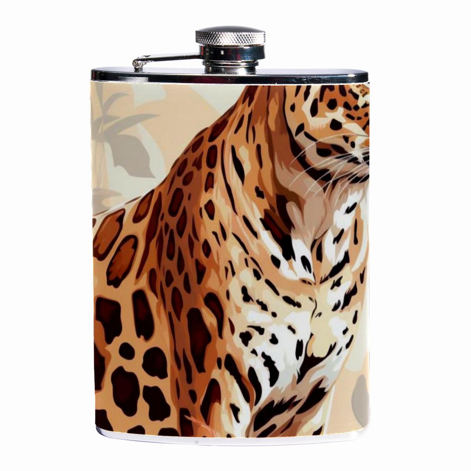 Leopard Premium 304 Stainless Steel and Microfiber Leather Small Flagon ...
