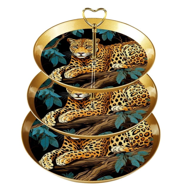 Leopard Premium Plastic Discs Iron Pillars Dessert Table Decor Set with ...