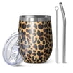 Leopard Print 12oz Stainless Steel Insulated Wine Tumbler with Lid and ...