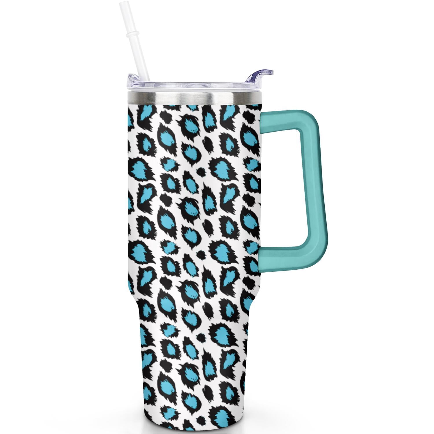 Leopard Print 40 oz Stainless Travel Mug with Handle and Lid, Double ...