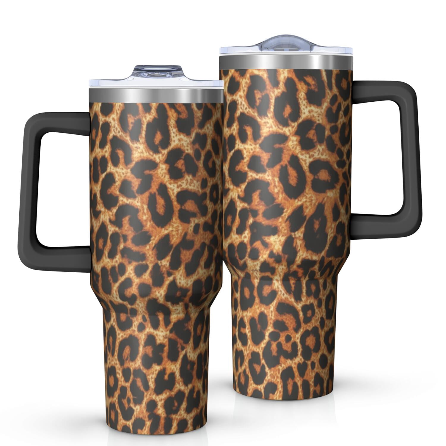 Leopard Print 40oz Tumbler with Handle and Straw, Large Capacity Travel ...