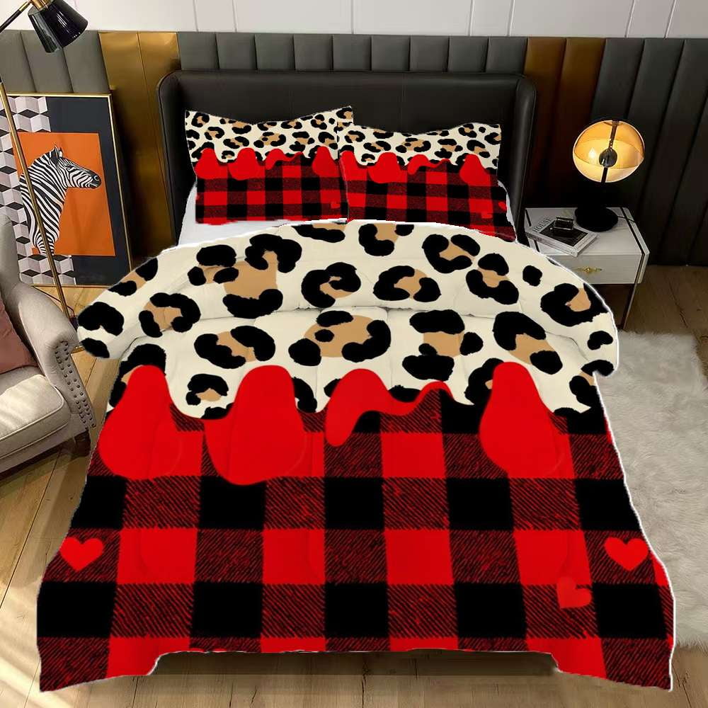 Leopard Print And Plaid Pattern Comforter Set Twin Size Bedding Set For ...