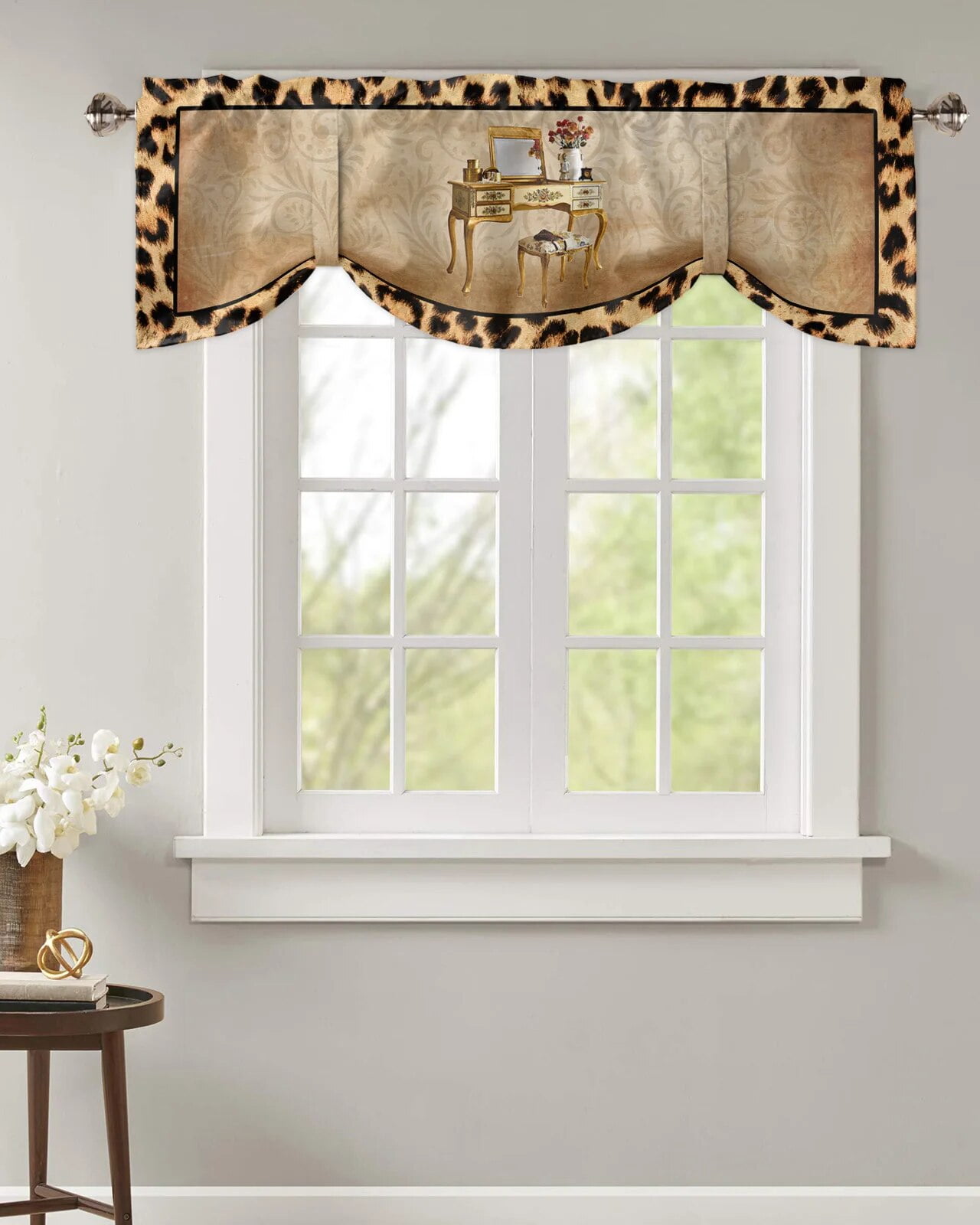 Leopard Print Animal Skin Texture Small Curtain Rod Pocket Short ...