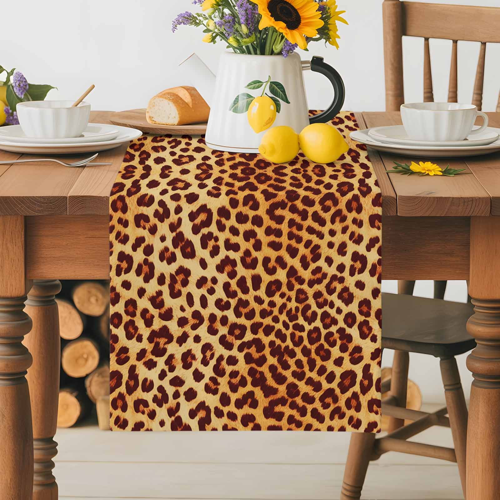 Leopard Print Animal Skin Texture Table Runners 13x36 Inches Long Linen ...