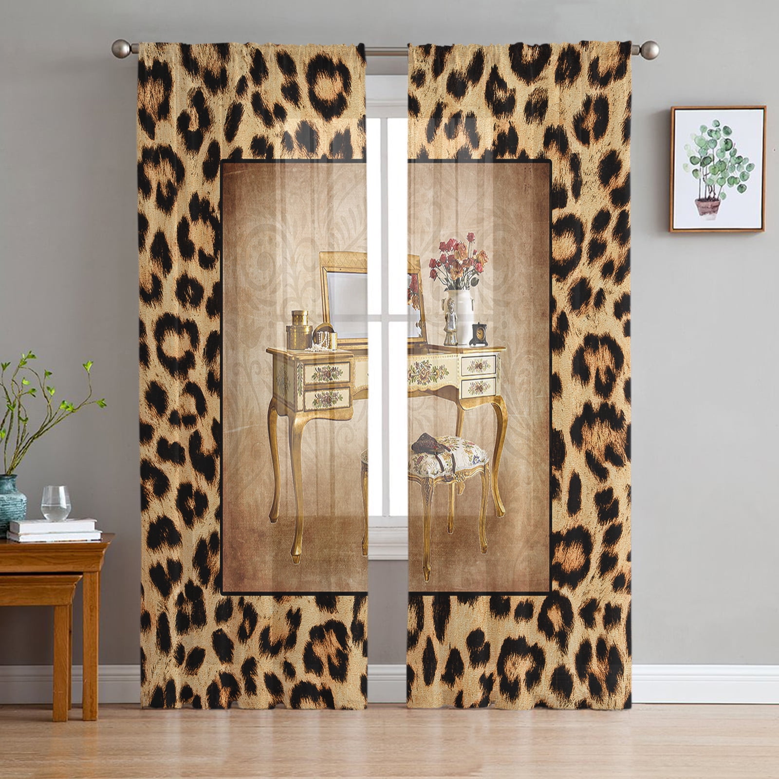 Leopard Print Animal Texture Dressing Table Sheer Curtains for Living ...