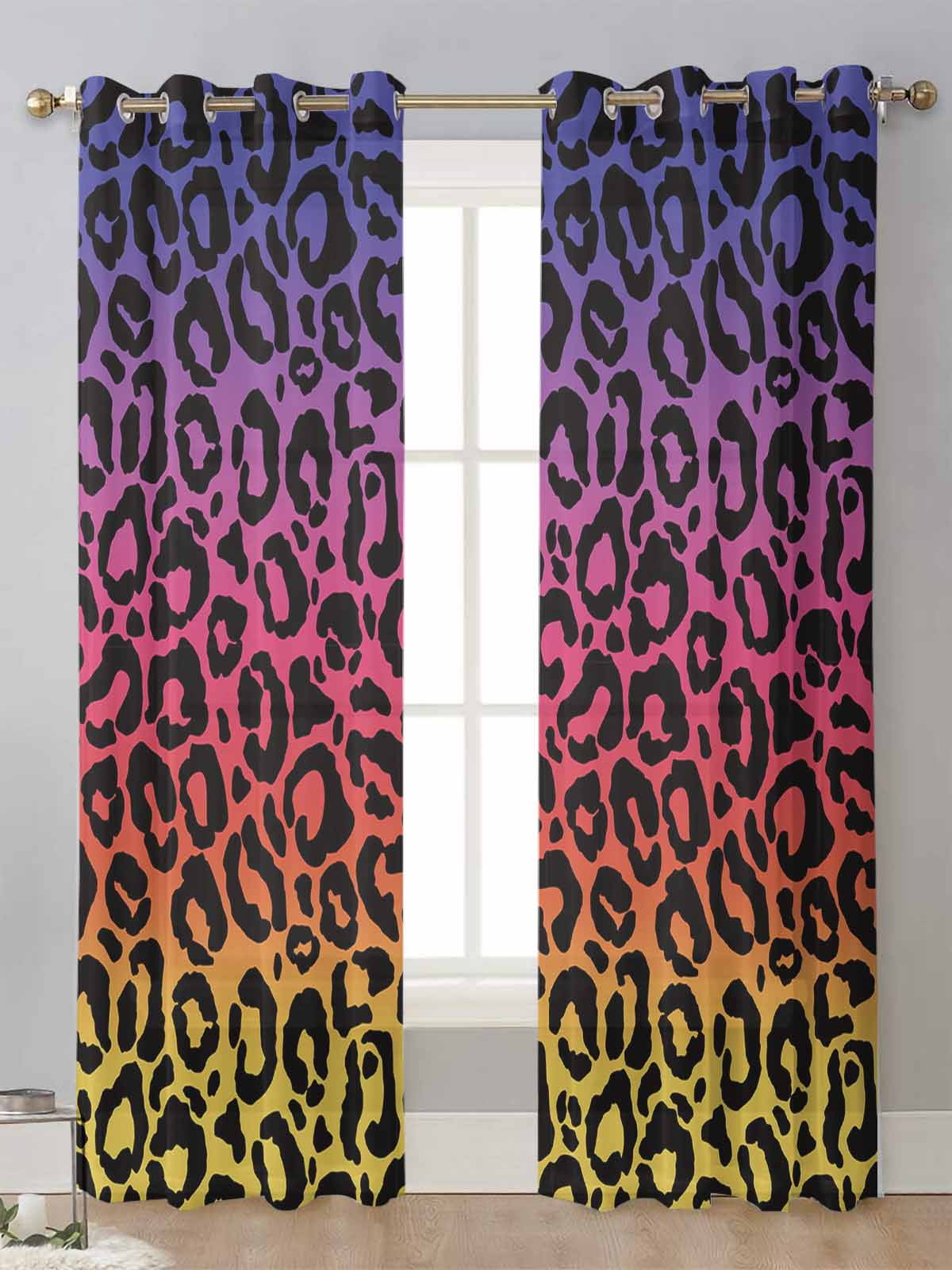 Leopard Print Animal Texture Gradient Sheer Curtains For Living Room ...