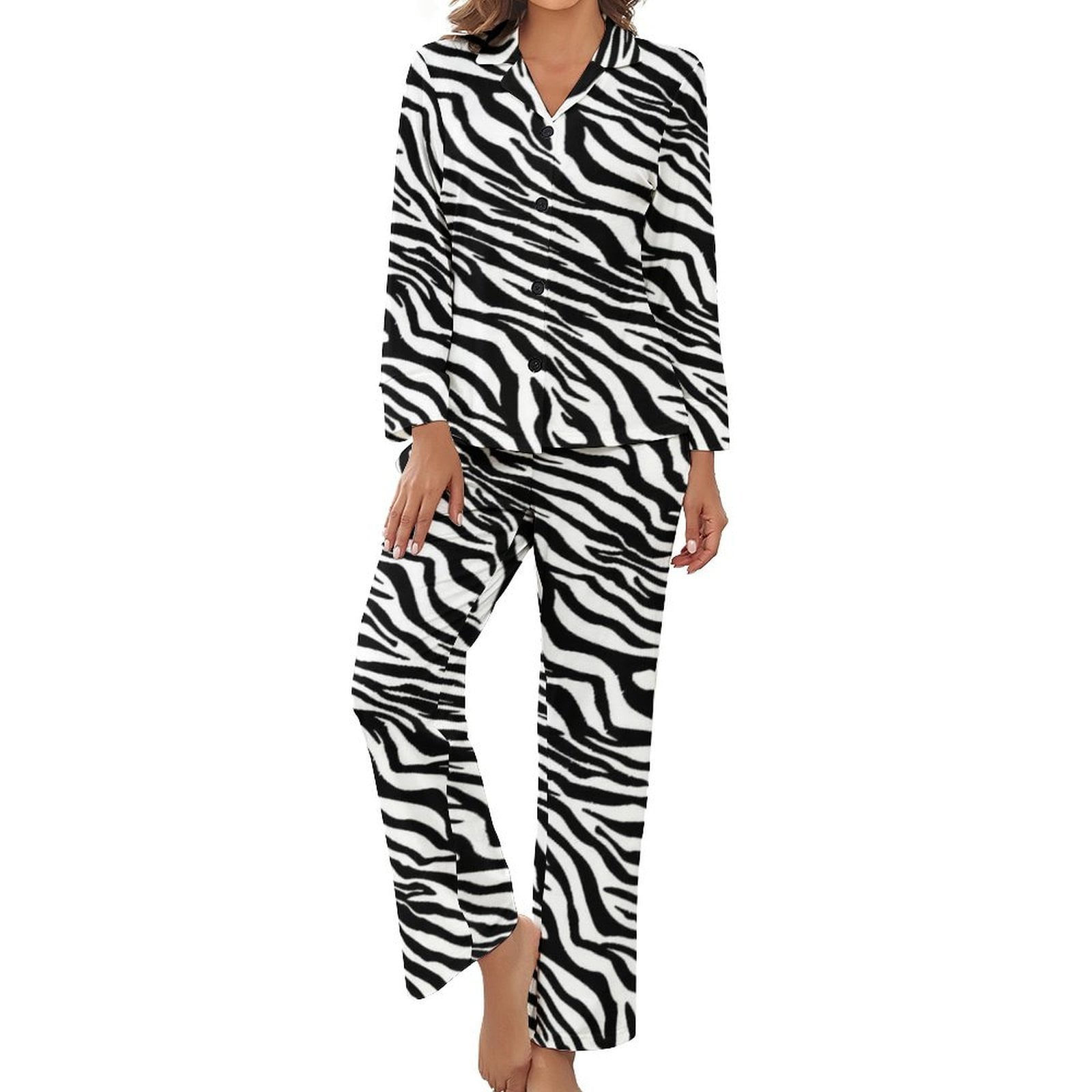 Leopard Print Animals Printed Pajama Set for Couples, Women Men Long ...