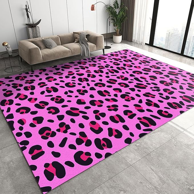 Leopard Print Area Rug, Pink Leopard Print Non Slip Bedside Rugs, Easy ...