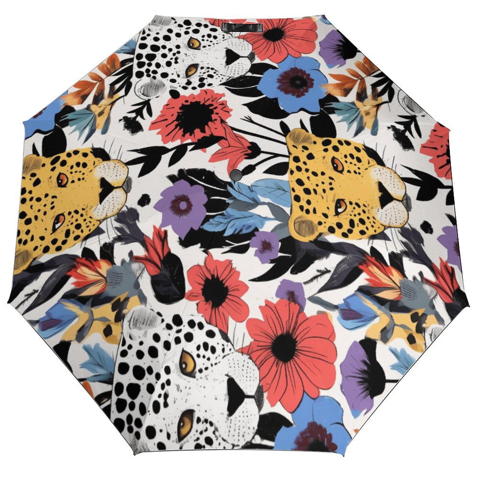 Leopard Print Automatic Sunny Umbrella, Sun Protection Shade, Three-fold Umbrella, Folding ...