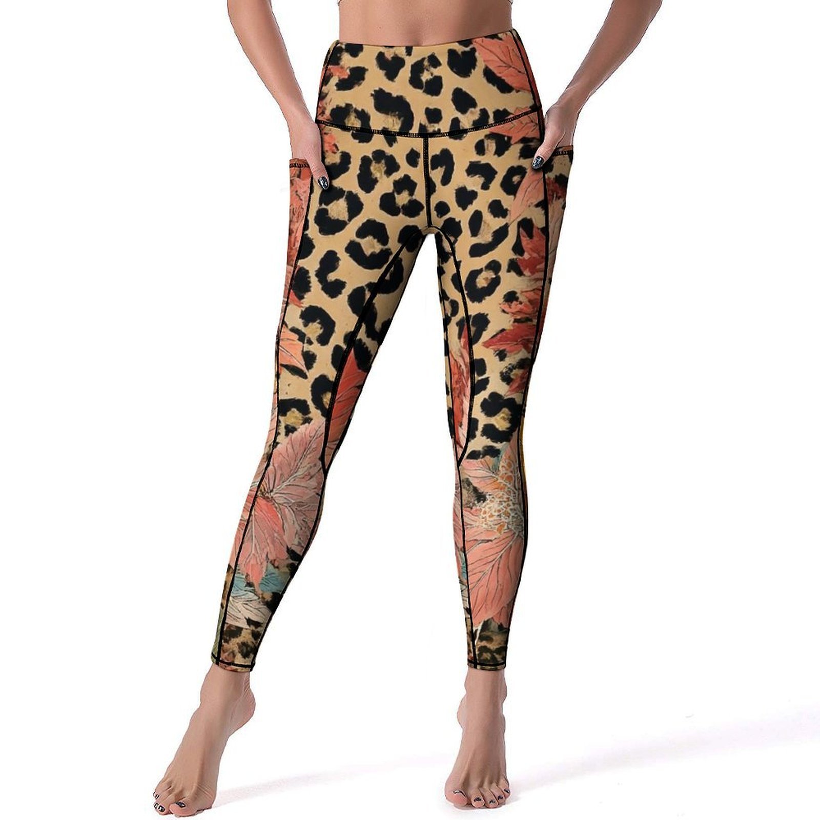 Leopard Print Autumn Leaves Leggings Gym Wear Gym Sportswear Woman ...