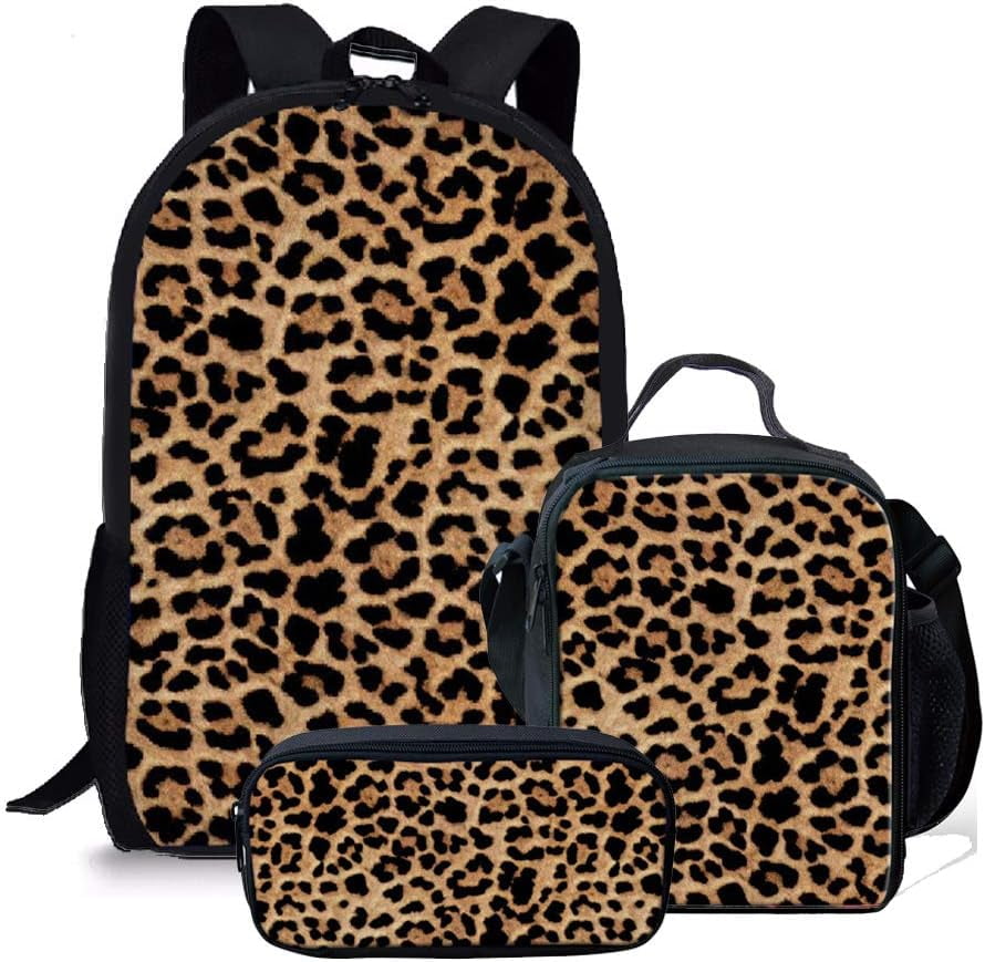 Leopard Print Backpack with Lunch Bag Pencil Case, 3 Pcs Bookbags Sets ...