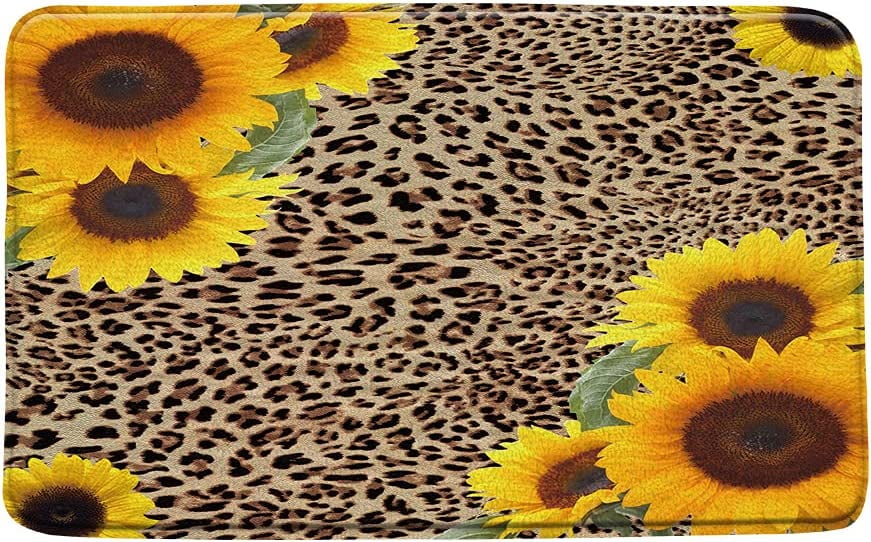Leopard Print Bath Mat Sunflower Yellow Floral Animal Skin Abstract ...