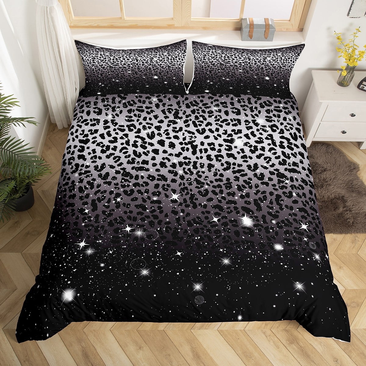 Leopard Print Bedding Set Girls Teen,Black Grey Cheetah Skin African ...