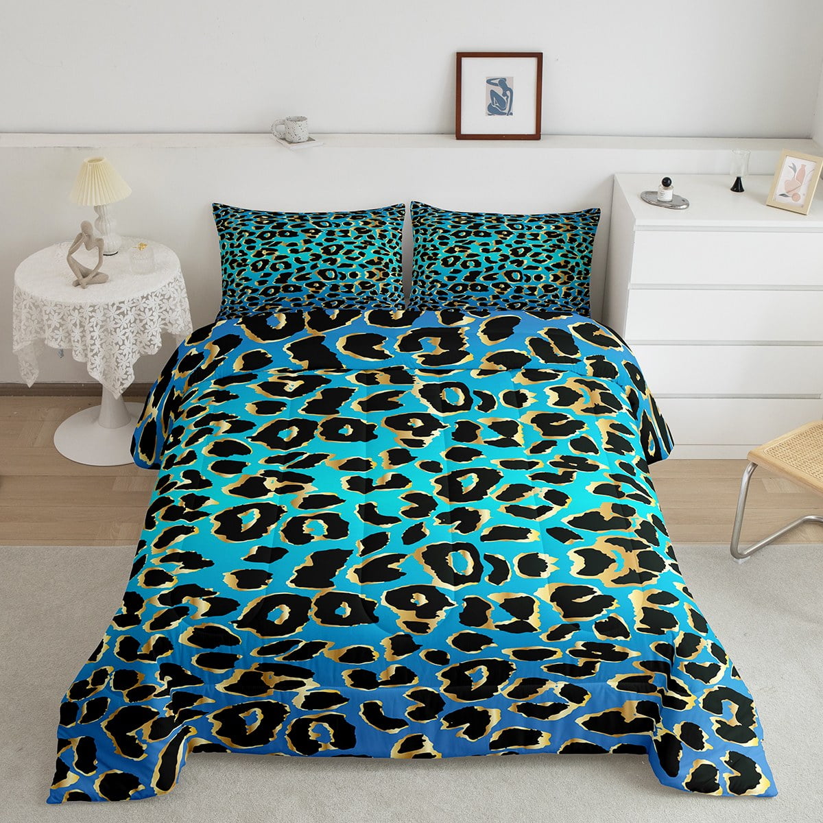 Leopard Print Bedding Set Twin,Blue Black Cheetah Print Comforter Set ...