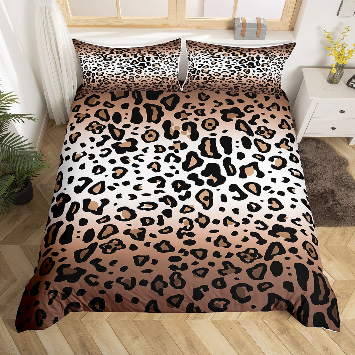 Leopard Print Bedding Set Twin,Brown Black Cheetah Print Duvet Cover ...