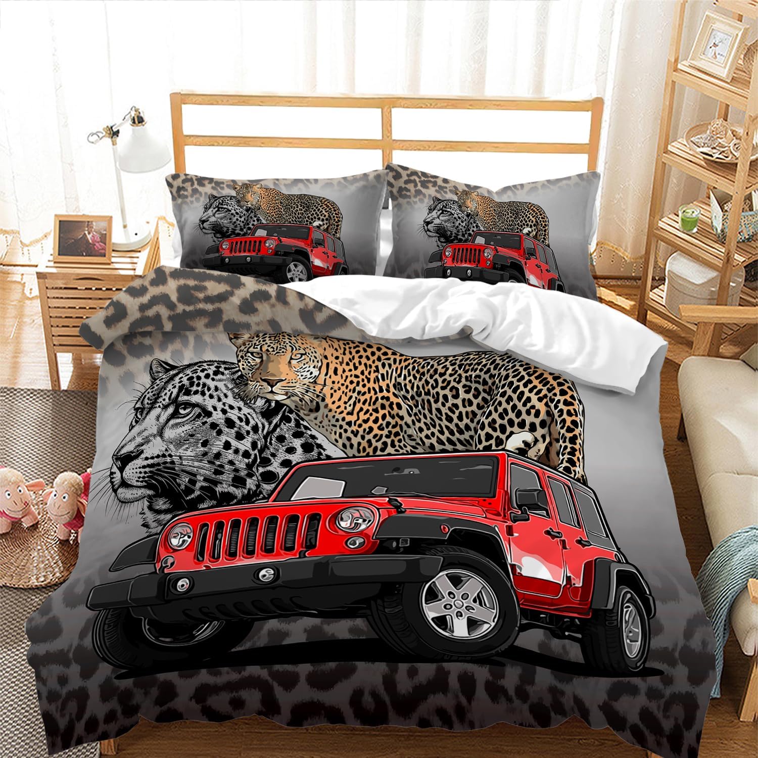 Leopard Print Bedding Sports Car Duvet Cover Set, Boys Comforter Cover ...