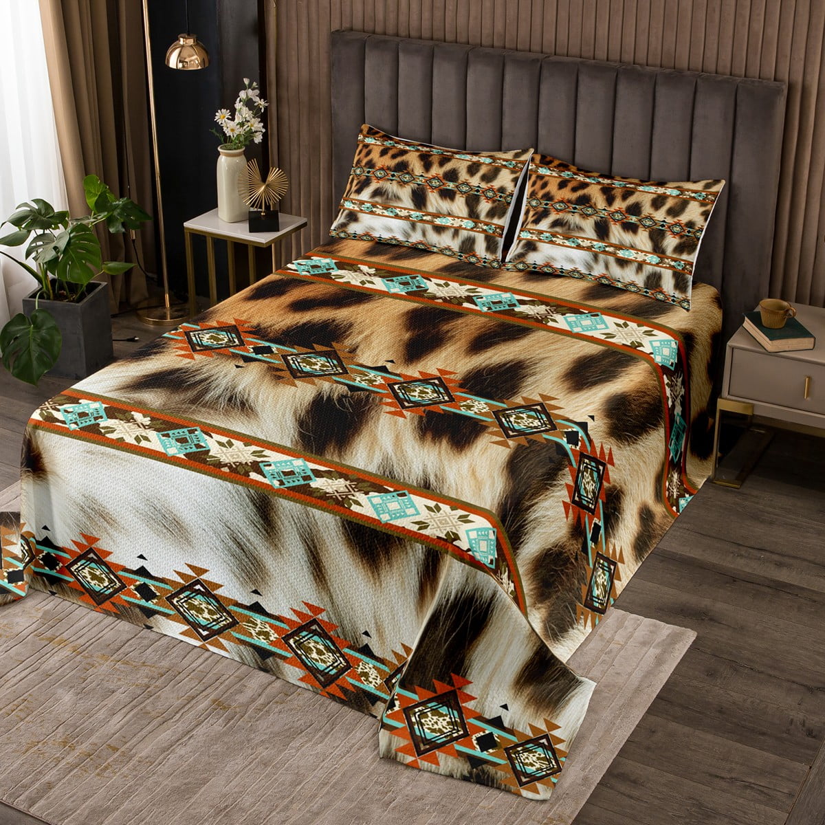 Leopard Print Bedspread Set Cheetah Animal Hide Quilt Set Exotic Tribe ...