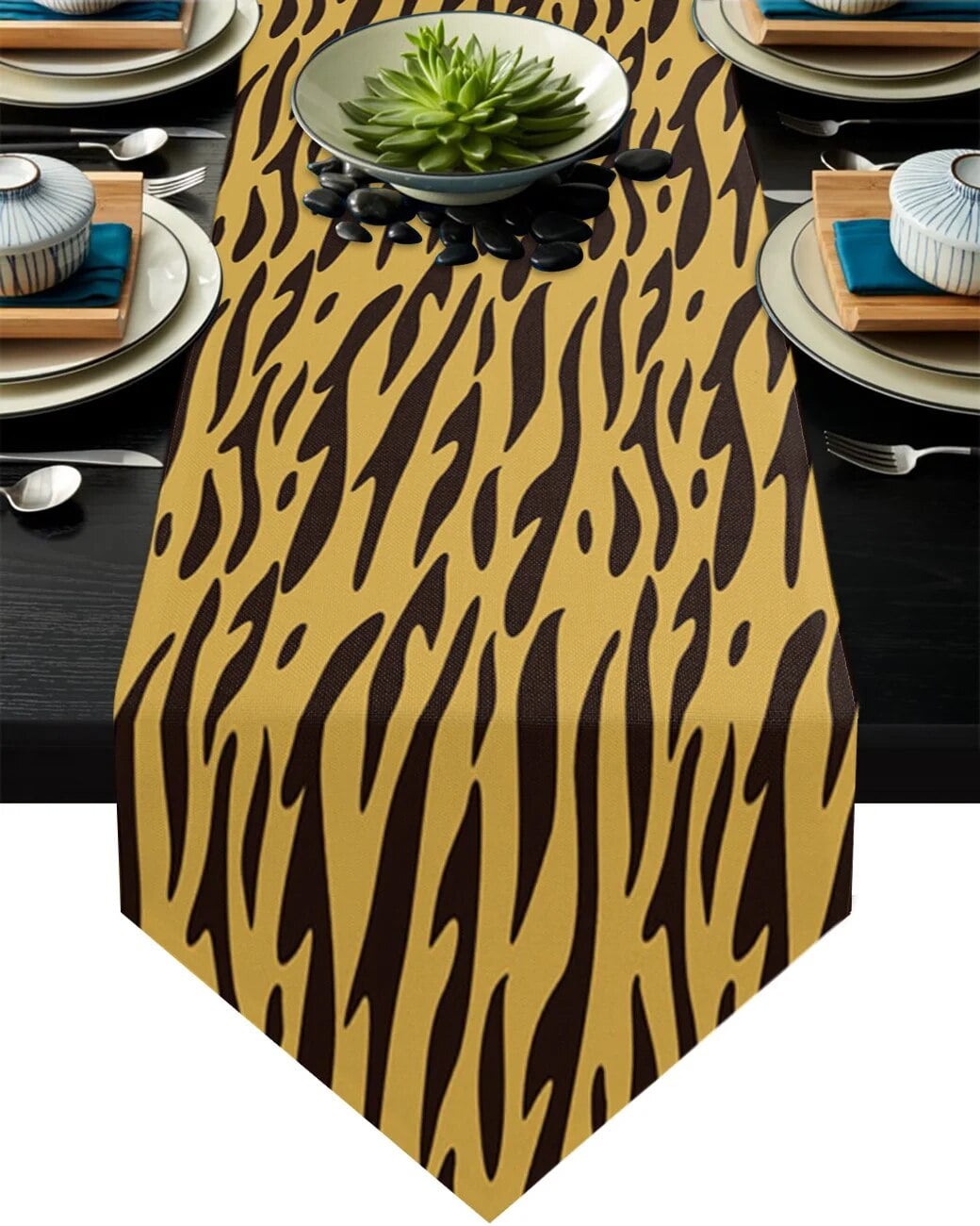 Leopard Print Black White Striped Print Table Runner Christmas ...