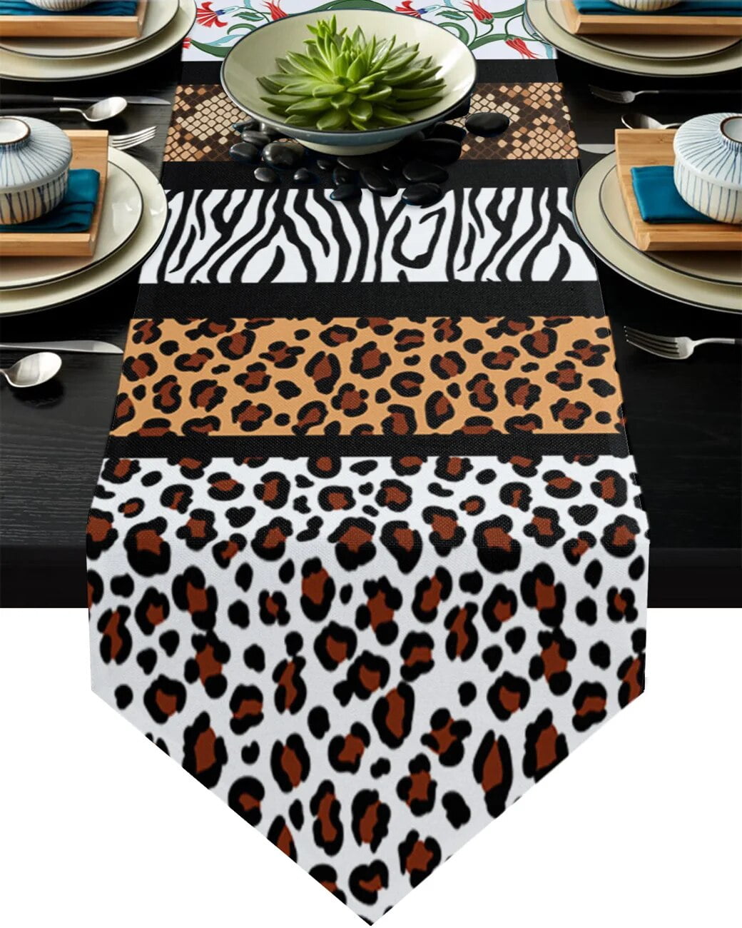 Leopard Print Black White Striped Print Table Runner Christmas ...