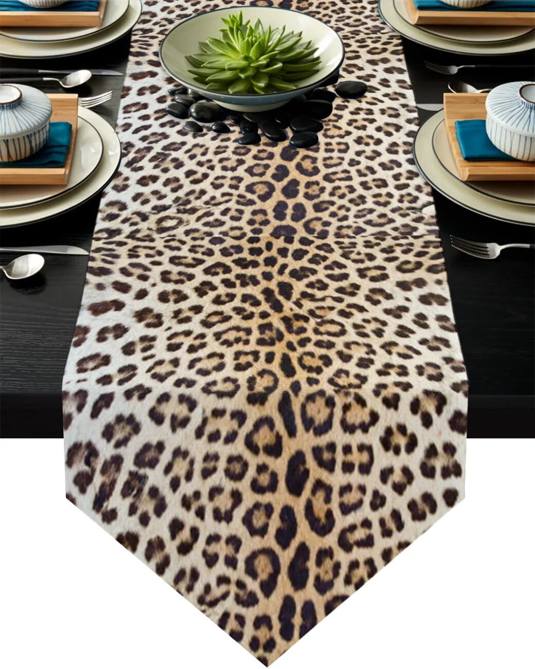Leopard Print Black White Striped Print Table Runner Christmas ...