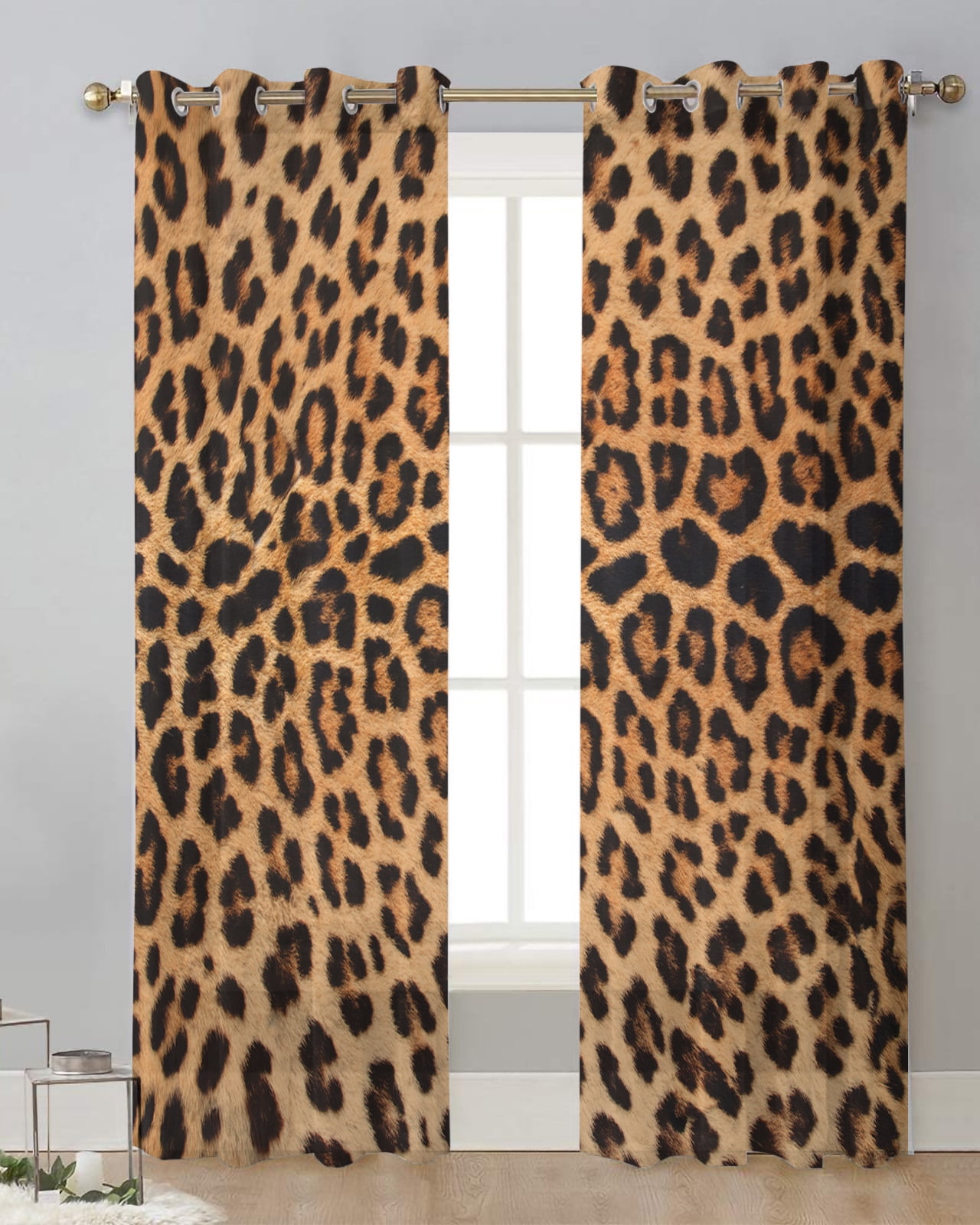 Leopard Print Black White Striped Sheer Curtains For Living Room Window ...