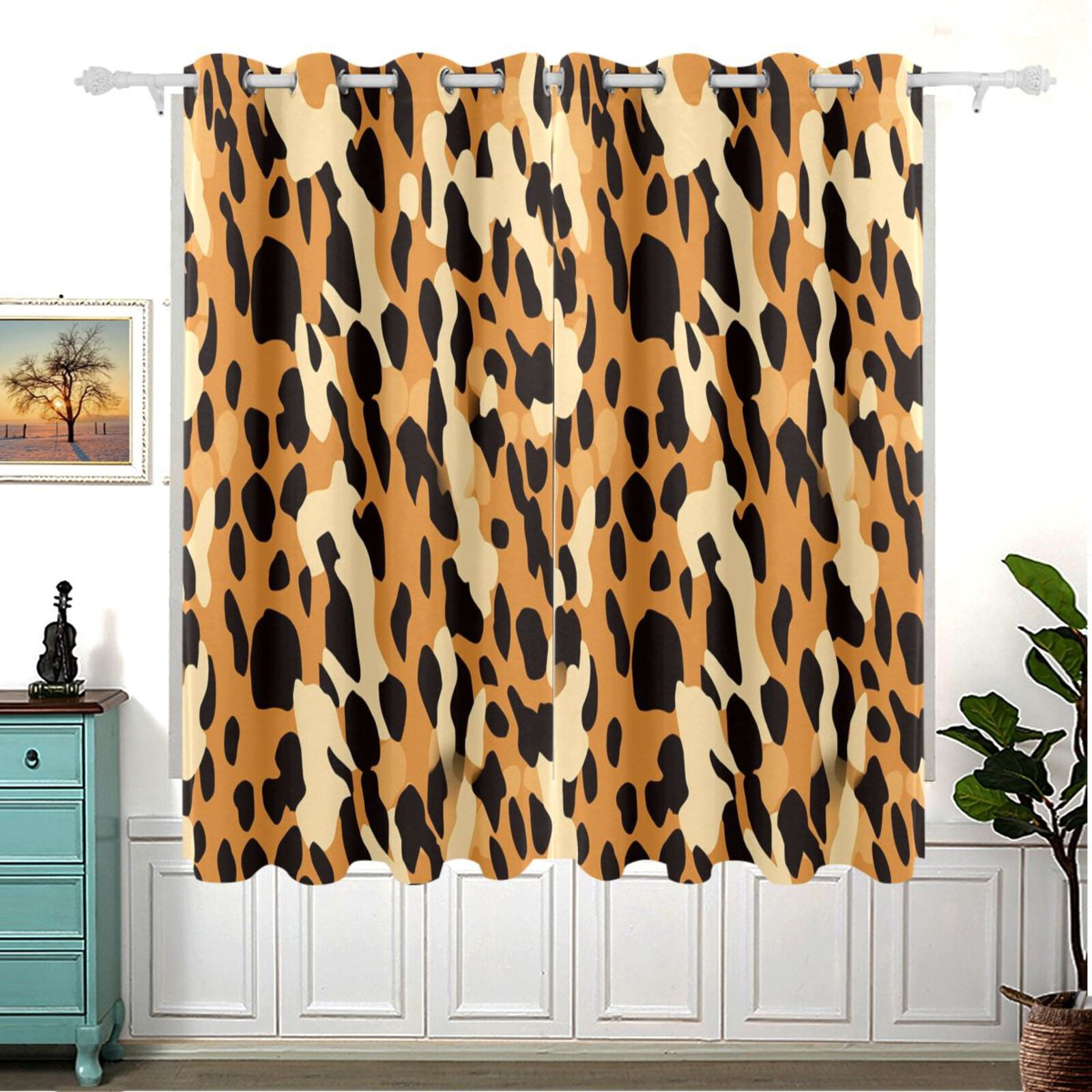 Leopard Print Blackout Curtain Panels 63x55in Drapes Privacy Assured ...