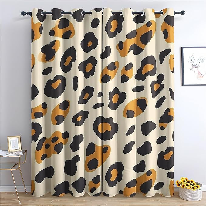 Leopard Print Blackout Curtains For Bedroom Living Room, Thermal ...