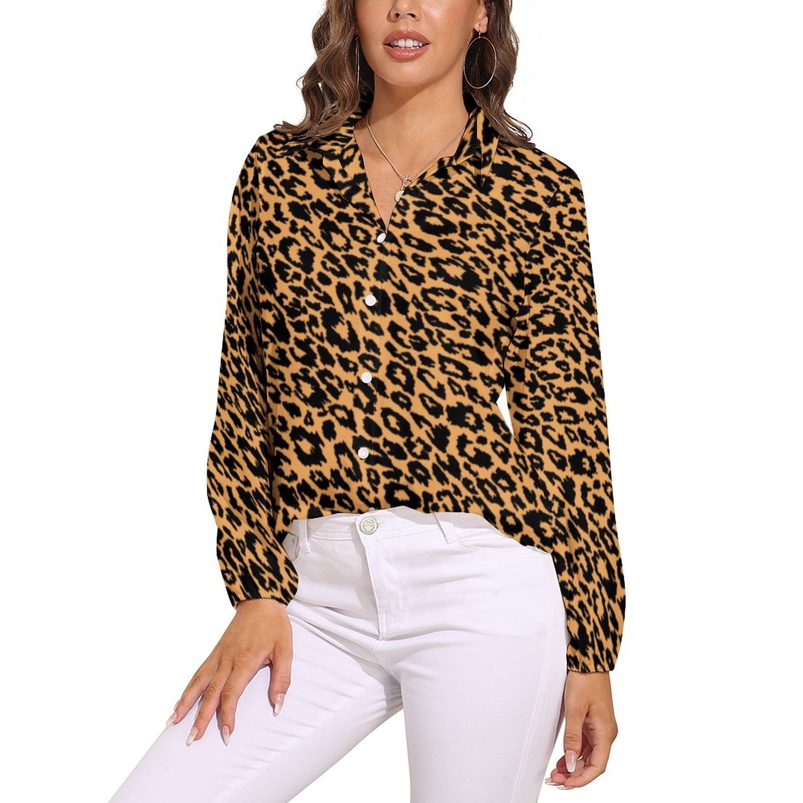 Leopard Print Blouse 80s Style Neon Cute Custom Blouses Woman Long ...