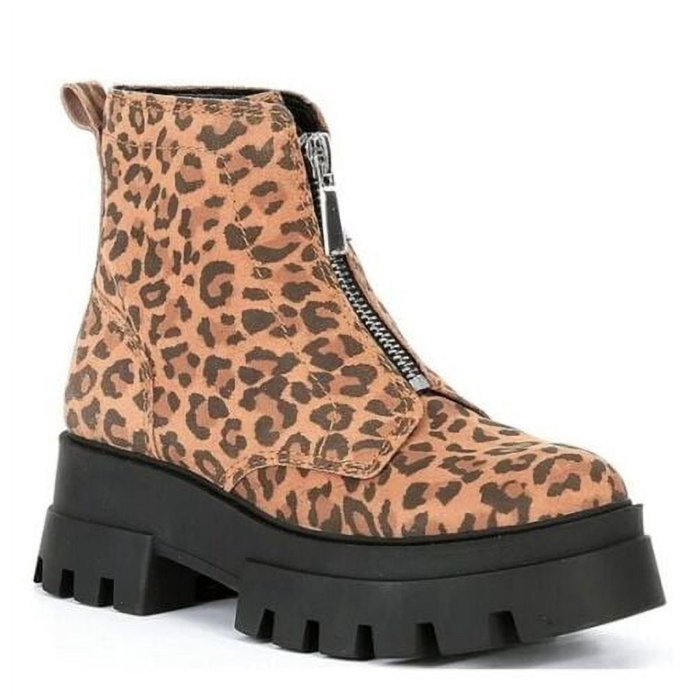 Leopard Print Booties Suede Zip Chunky Lug Sole Platform Booties ...