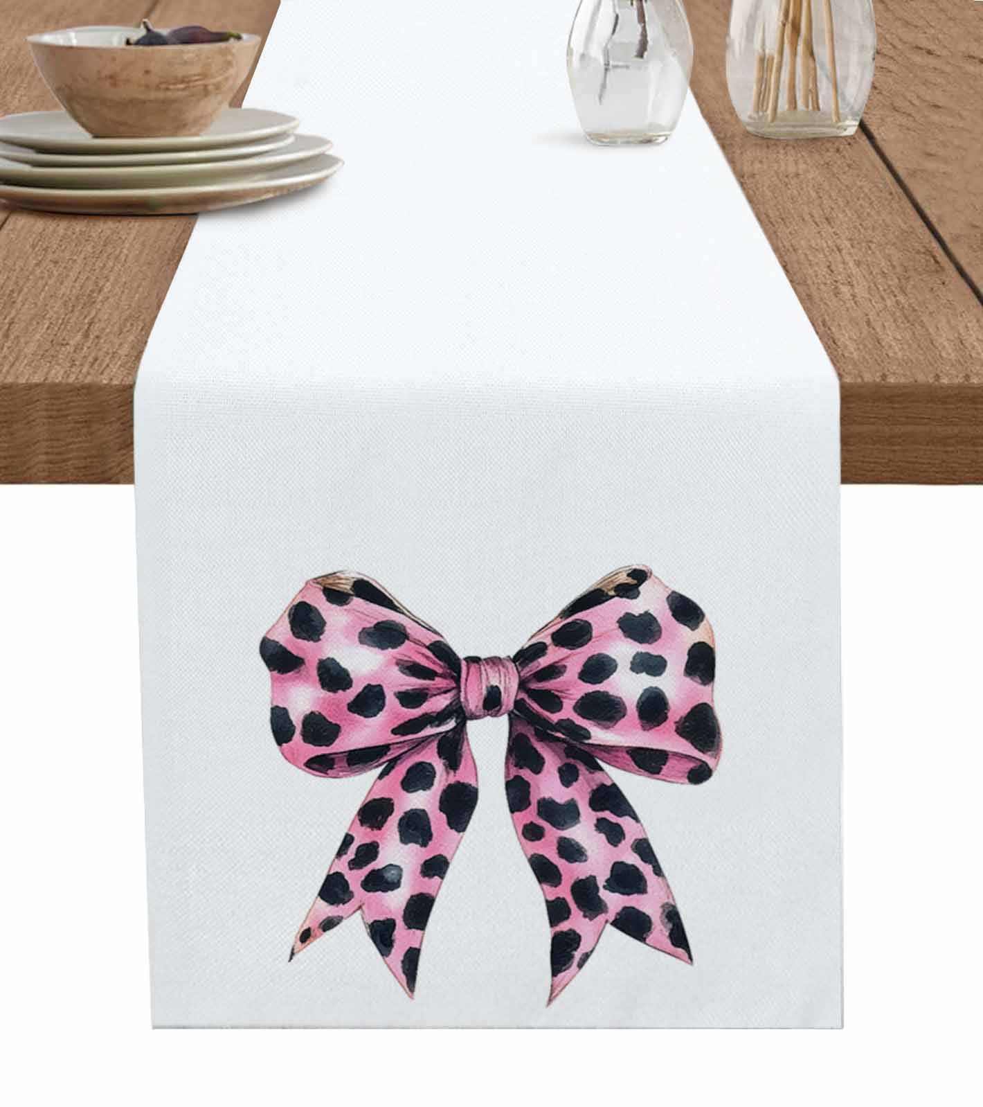 Leopard Print Bow Table Runner 72 Inches, Pink Colored Polka Dot ...