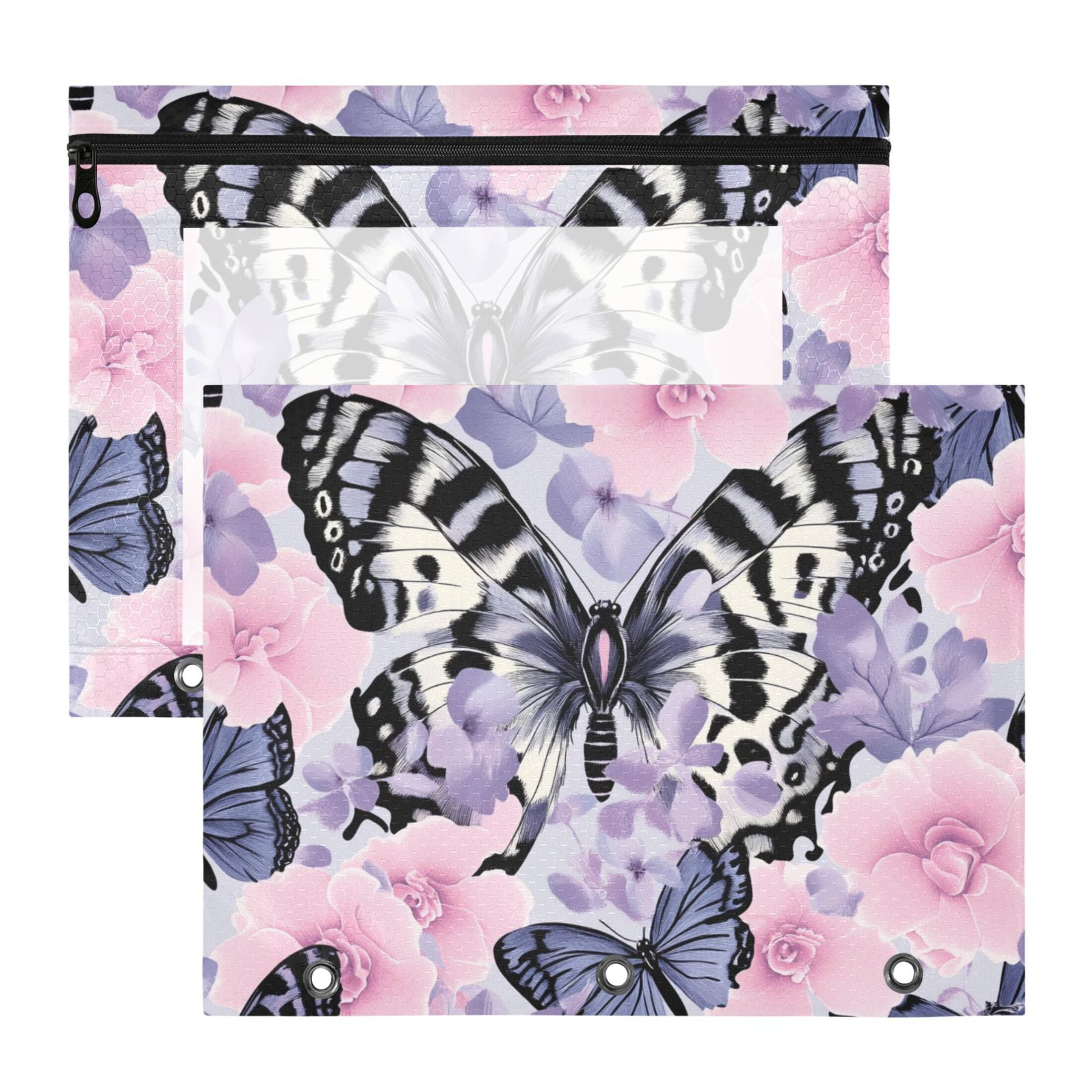 Leopard Print Butterflies Pink Roses 3-Ring Binder Pouches A4 Size ...
