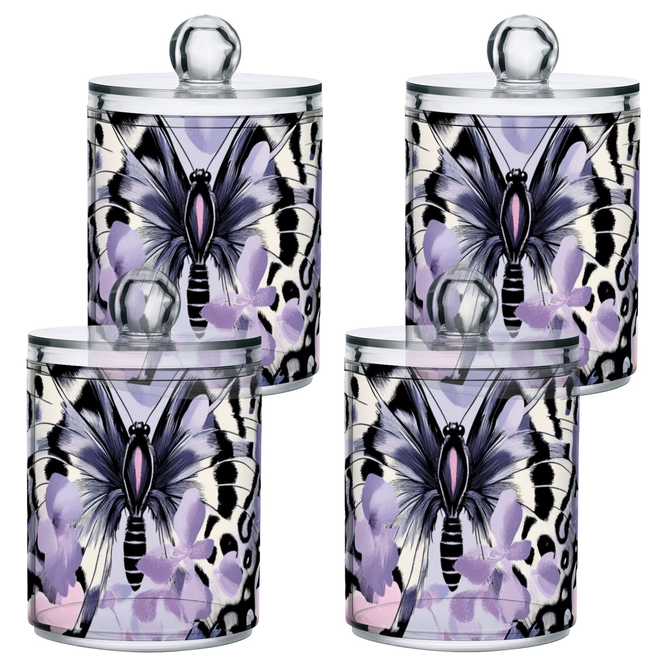 Leopard Print Butterflies Pink Roses Translucent Plastic Cans Storage ...