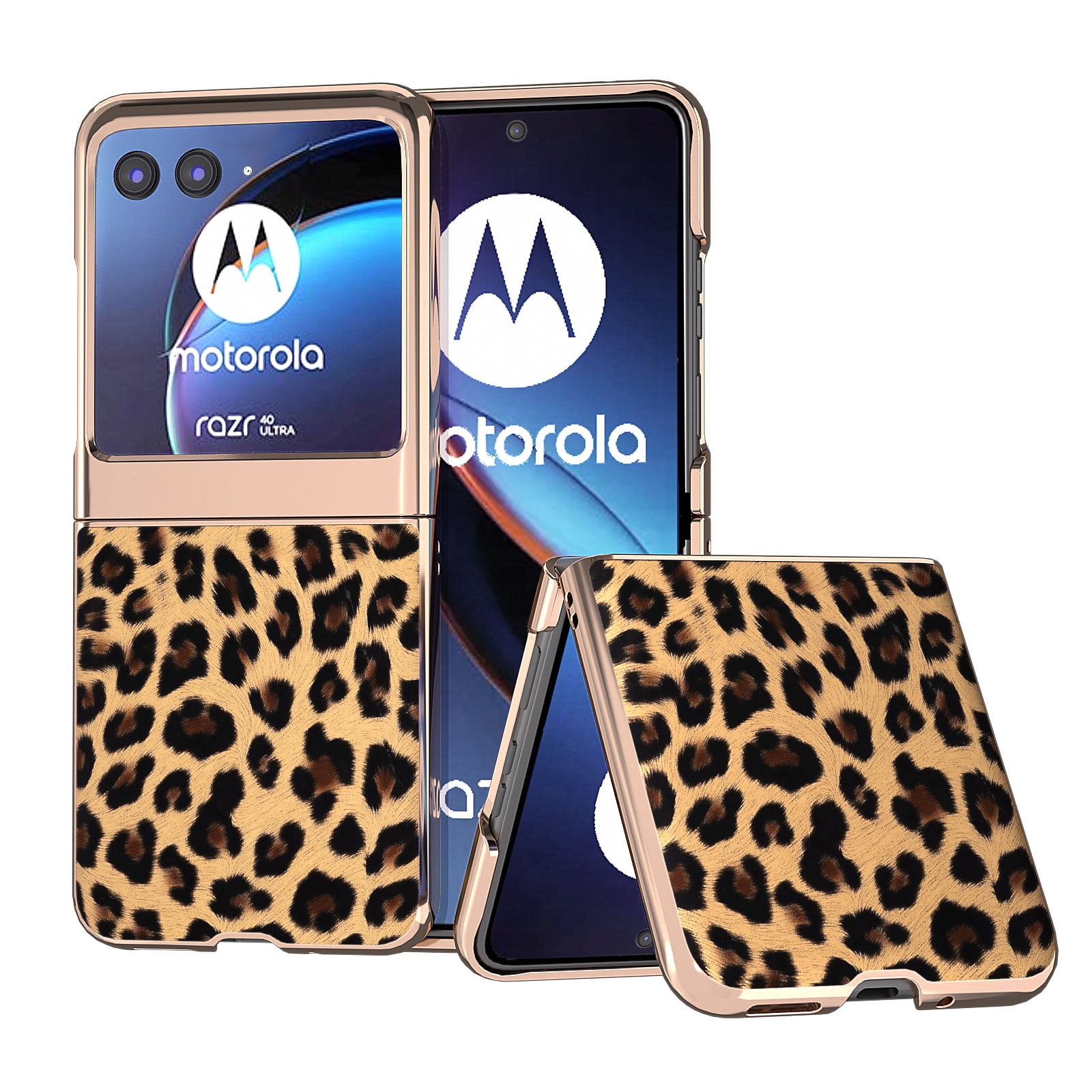 Leopard Print Case for Motorola Razr 40 Ultra, Shockproof Protective ...