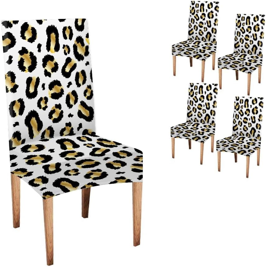 Leopard Print Chair Covers for Dining Room 4 Pack Leopard Skin in Gold ...