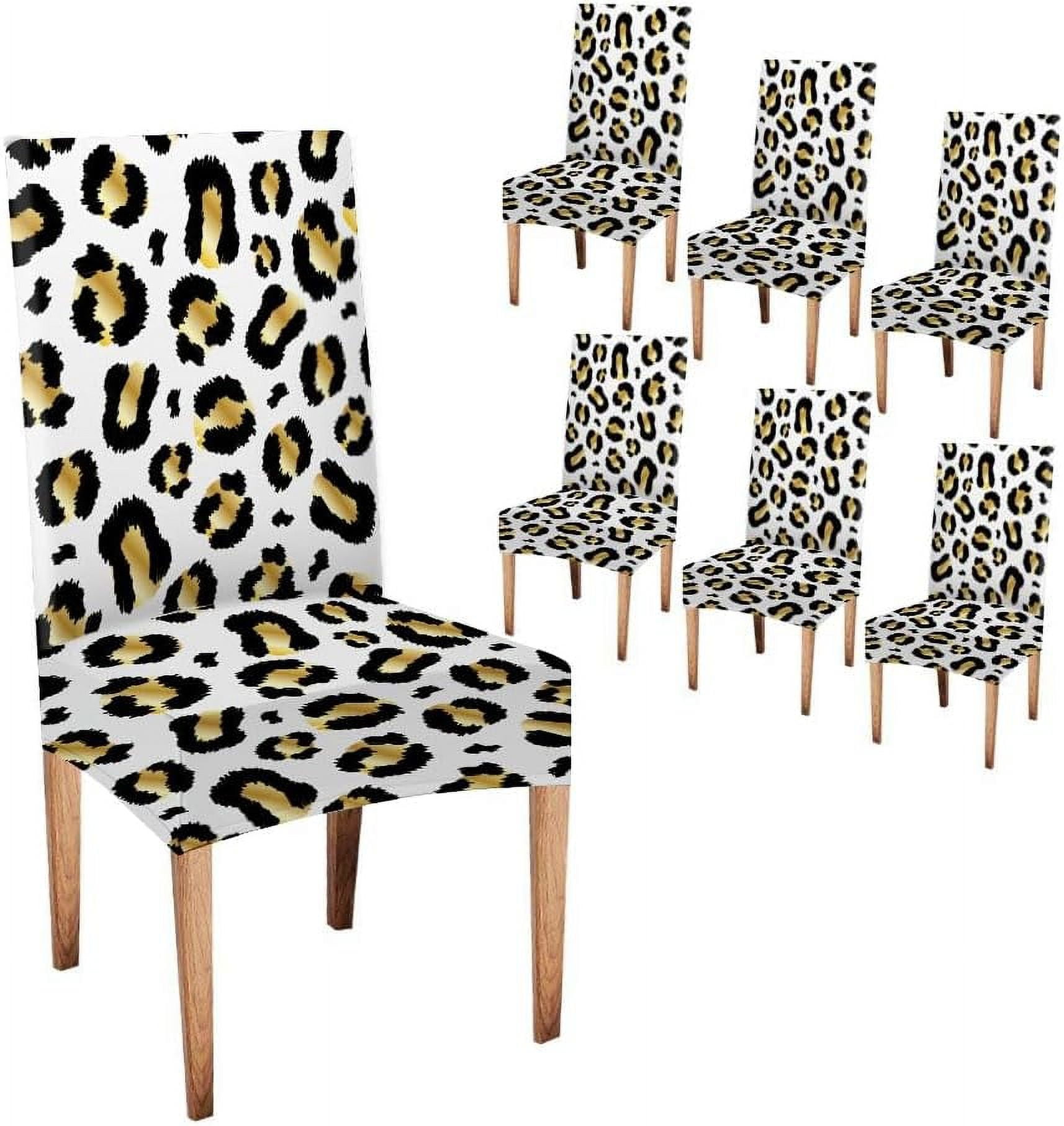 Leopard Print Chair Covers for Dining Room 6 Pack Leopard Skin in Gold ...