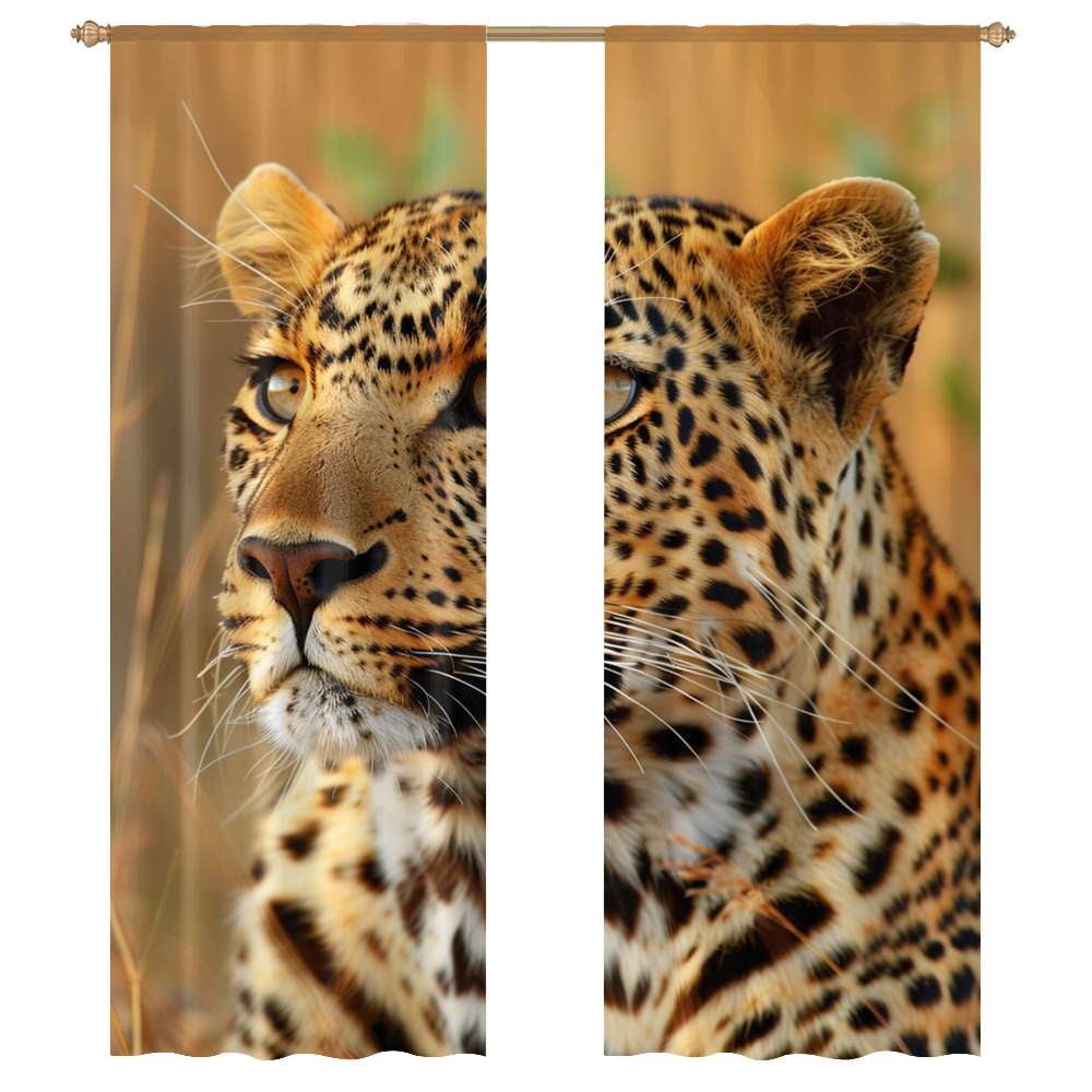 Leopard Print Cheetah Spots Sheer Voile Curtain Window Tulle Curtains ...
