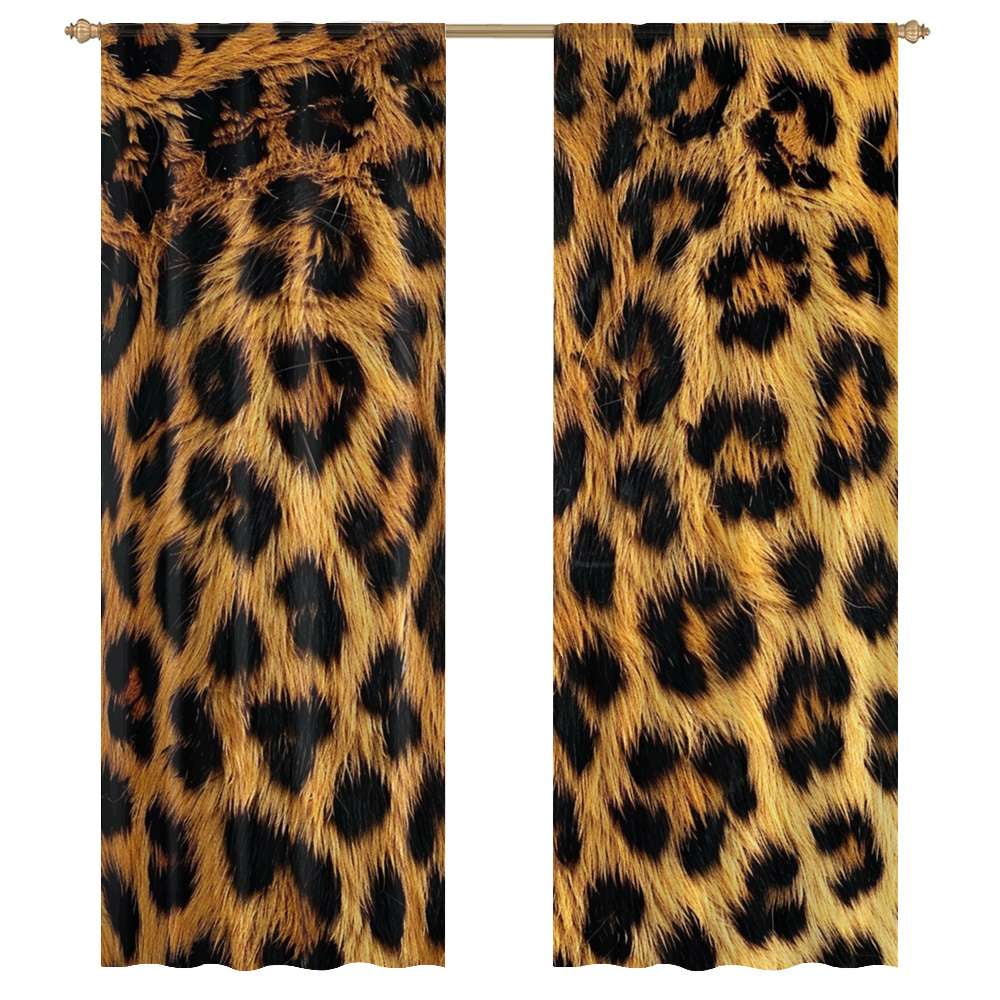 Leopard Print Cheetah Spots Tulle Curtains For Living Room Chiffon ...
