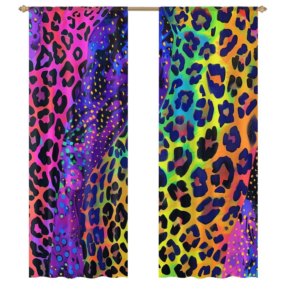 Leopard Print Cheetah Spots Tulle Curtains For Living Room Chiffon ...