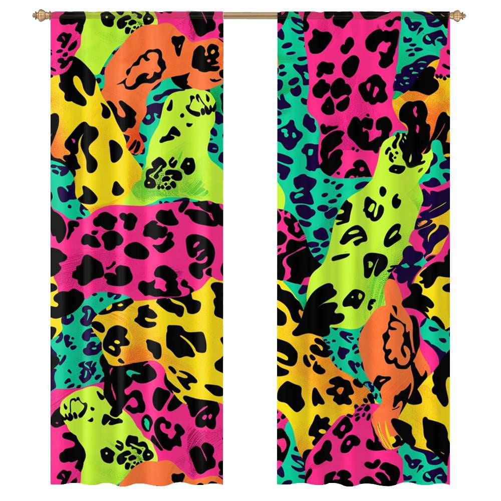 Leopard Print Cheetah Spots Tulle Curtains For Living Room Chiffon ...