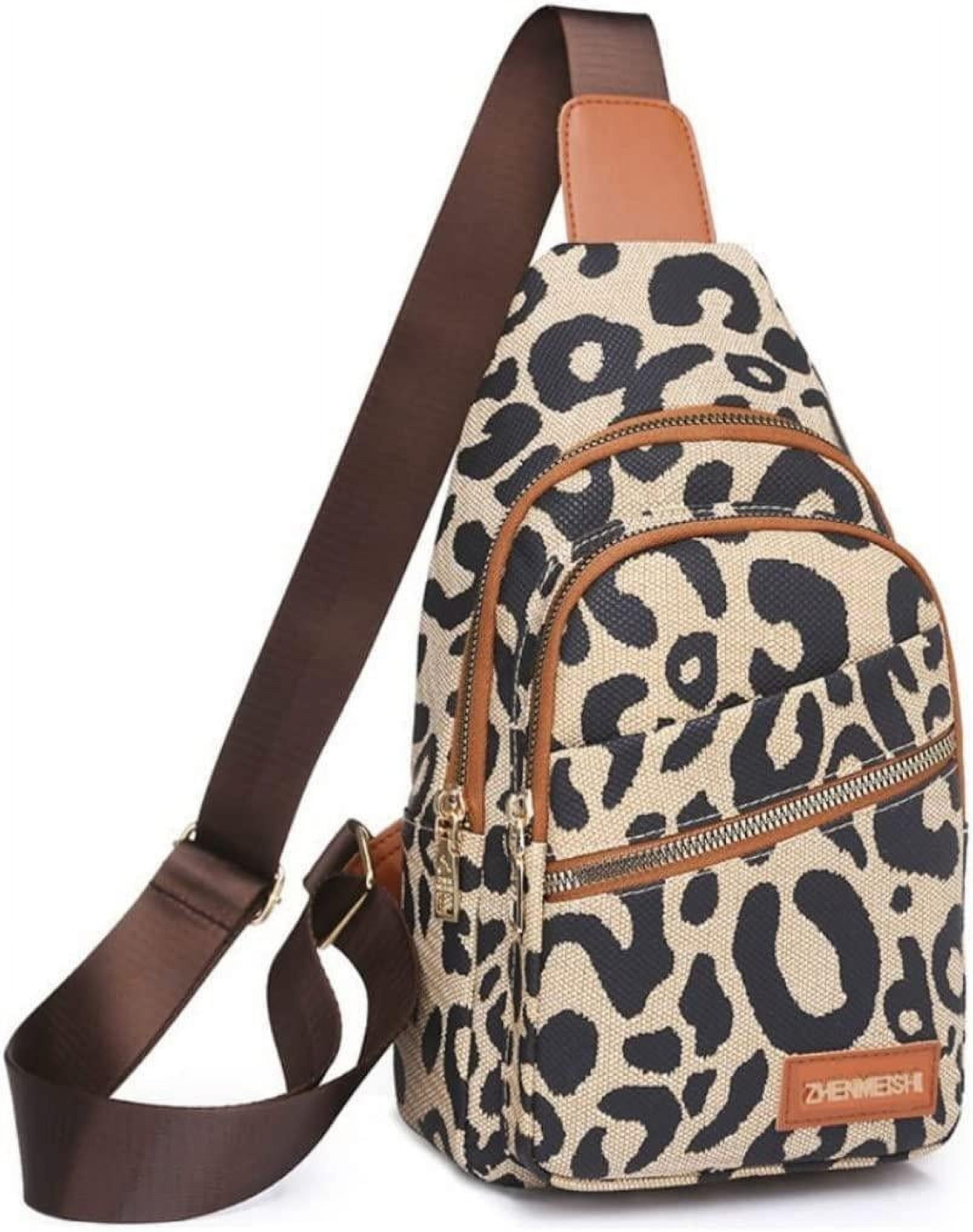 Leopard Print Chest Bag for Women Letter Print Crossbody Sling Backpack ...